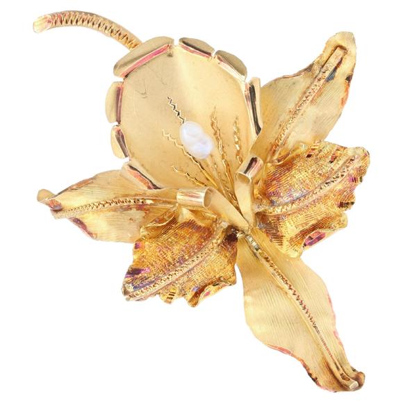 Vintage | Jewelry | 96s Pearl 18 Karat Yellow Mat Gold Lily Brooch ...